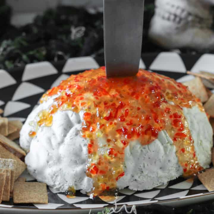Halloween Brain Dip Appetizer (Using Brain Mold) - Aleka's Get-Together